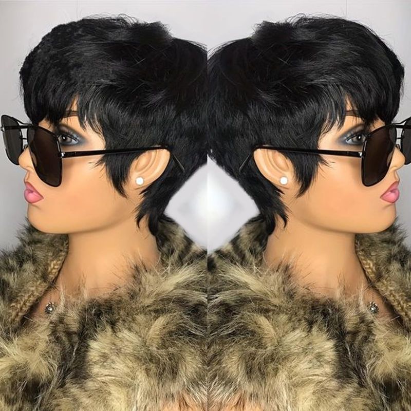VCK Short Human Hair Wigs for Black Women Short Layered Pixie Cut Wigs ...