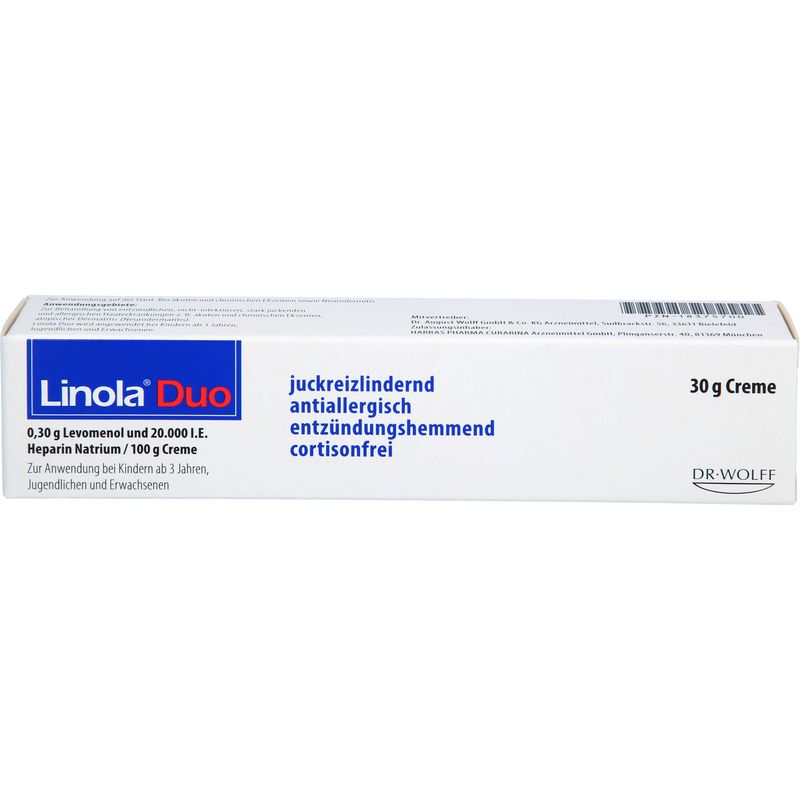 Linola Duo, 0,30 g Levomenol und 20.000 I.E. Heparin Natrium / 100 g ...
