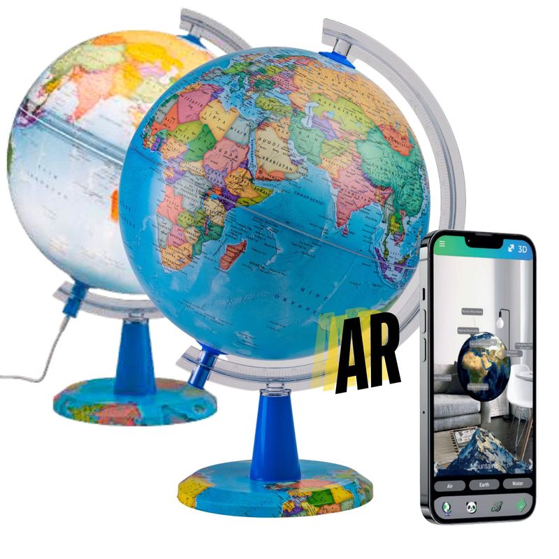 EXERZ 20cm Illuminated Globe - English Map - AR (App) Interactive World ...
