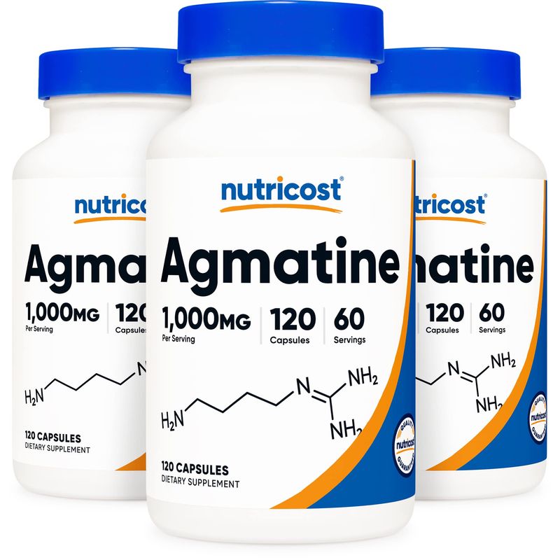 Nutricost Agmatine Sulfate 1000mg, 120 Capsules (3 Bottles) - Gluten Free, Non GMO, 500mg Per ...