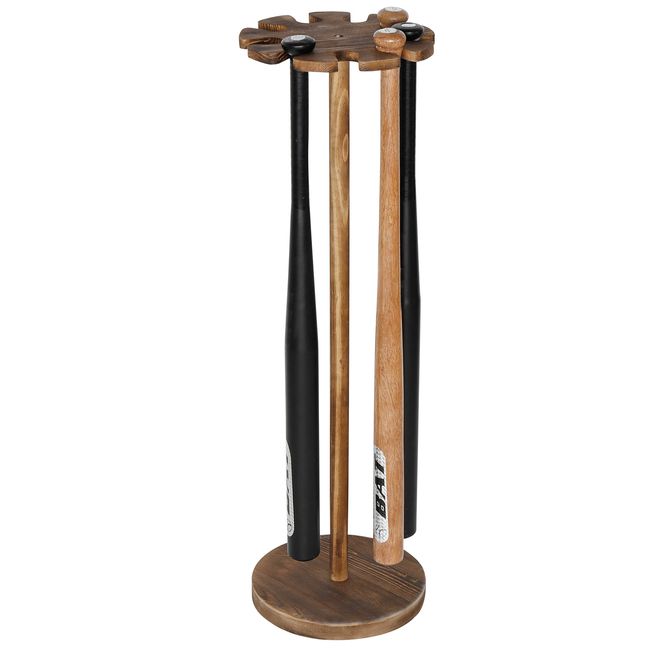 MyGift Rustic Wood Freestanding Baseball Bat Display Rack, Holds 9 Bats ...