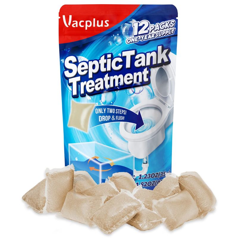 Vacplus Septic Tank Treatment - 12 Packs for 1-Year Supply, Flushable ...
