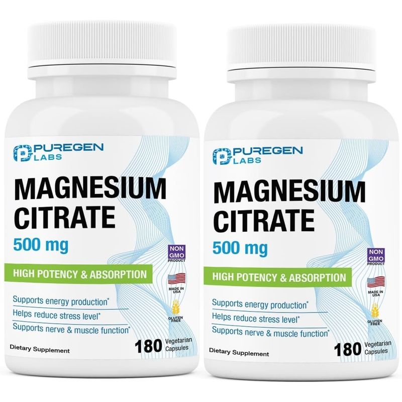 Puregen Labs Magnesium Citrate 500 mg | 180 Vegetarian Capsules | Exp 6 ...