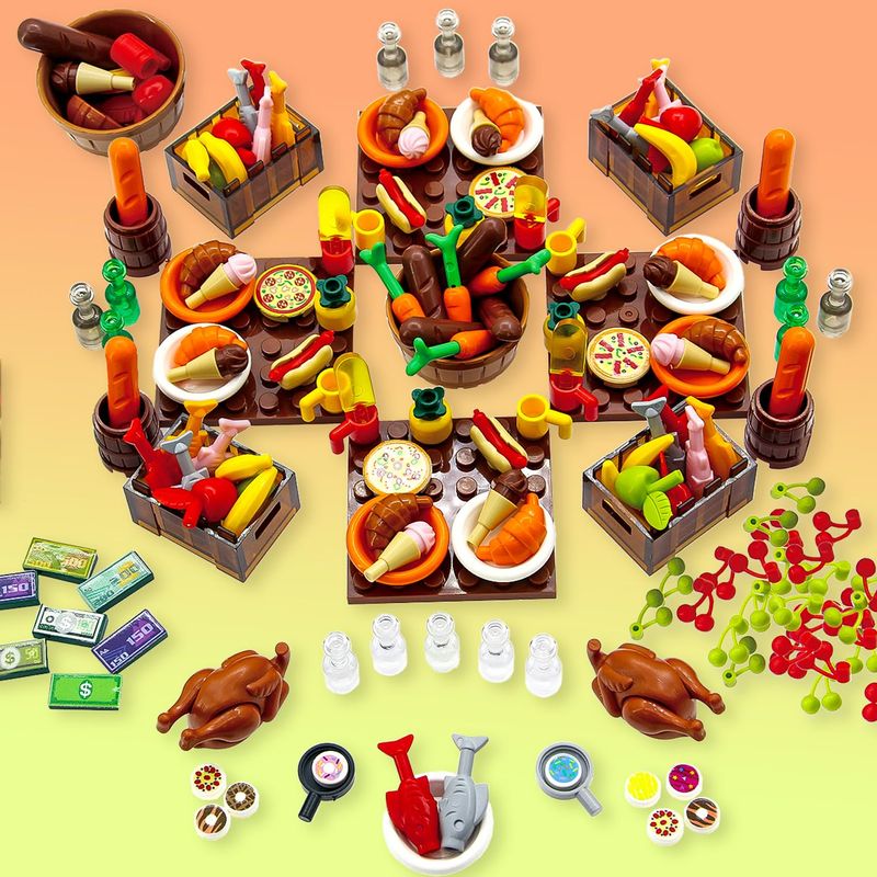 Creative City Food Building Blocks Set Pizza, Shopping Cart, Fruits ...