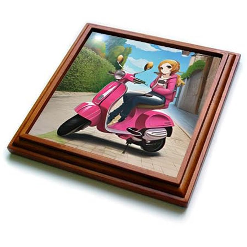 8x8 Trivet with 6x6 Ceramic Tile - Beautiful Cartoon Girl Sits on a ...