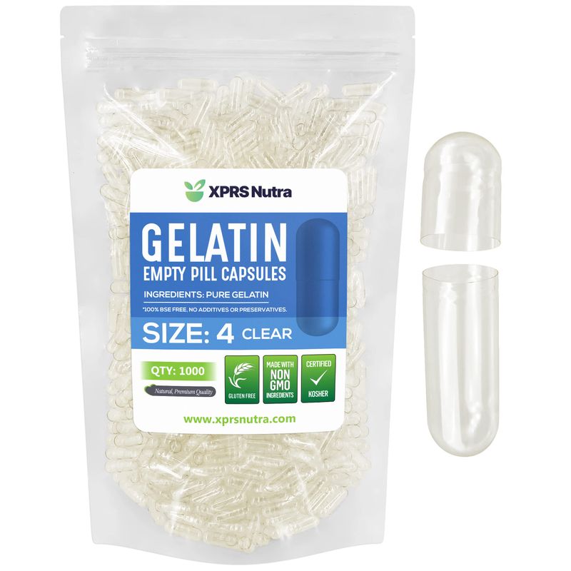 XPRS Nutra Size 4 Empty Capsules - 1000 Count Small Clear Empty Gelatin ...
