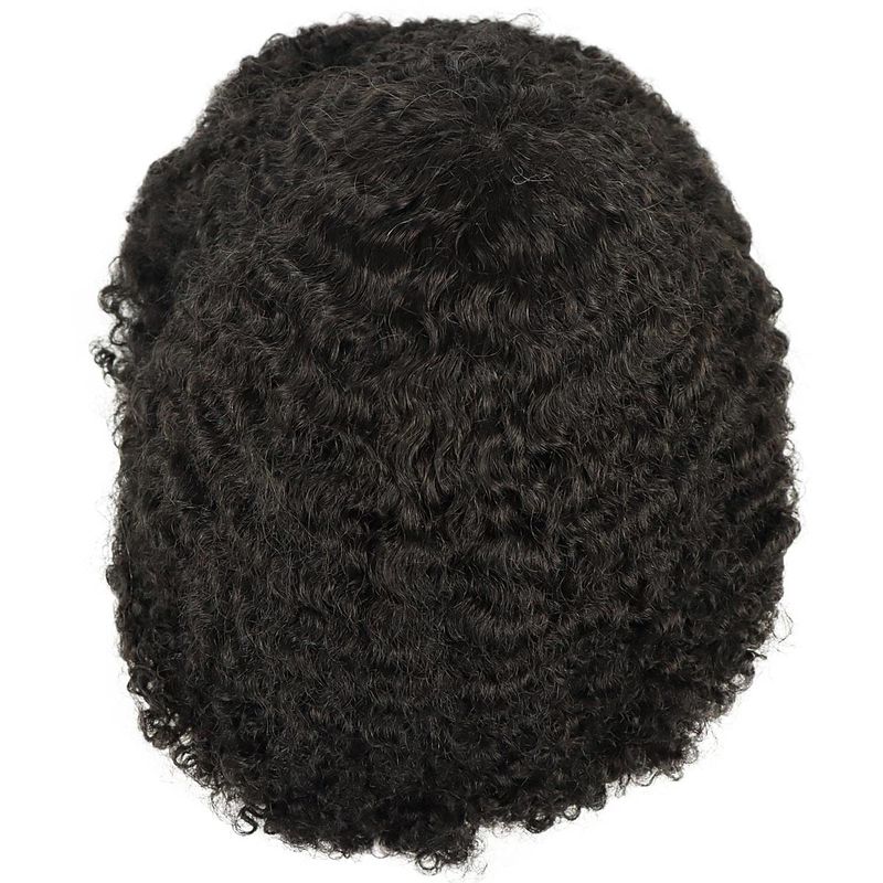 HAPPY&CC 12mm Man Weave Hair Unit Black Men Afro Curly Toupee Full Poly ...