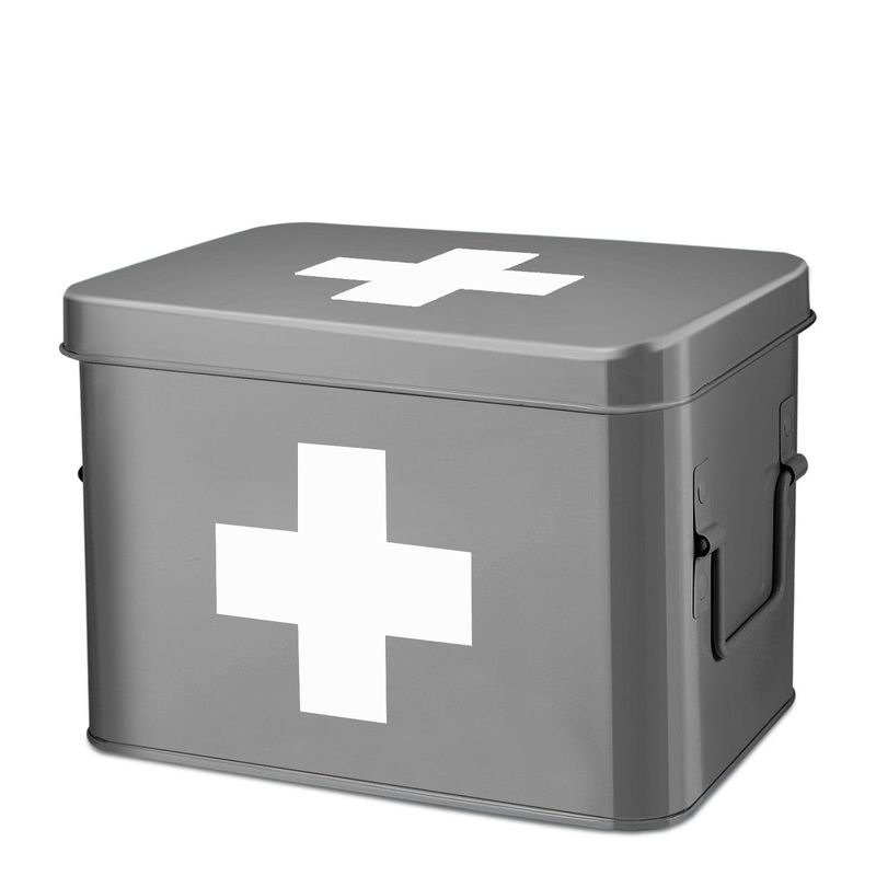 Flexzion First Aid Box Organizer, Empty 8.5 Inch Gray Vintage First Aid ...