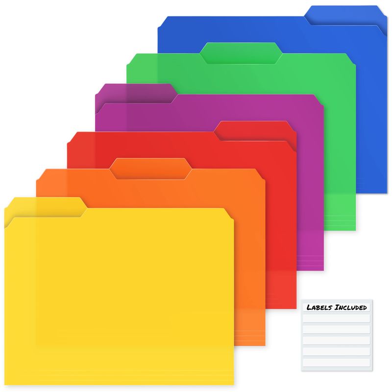 Dunwell Plastic Colored File Folders - (6 Pack), Sturdy 1/3 Tab File ...