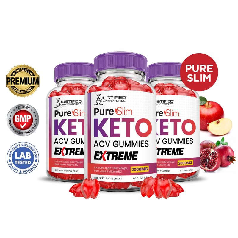 Pure Slim Keto Extreme ACV Gummies 2000MG Apple Cider Vinegar 180 ...