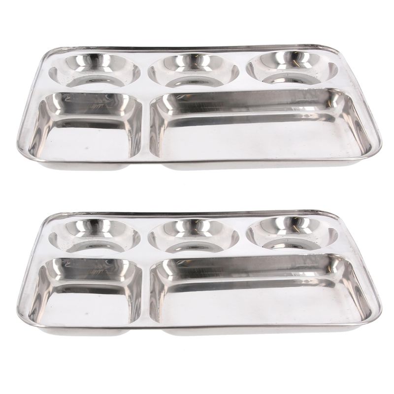 Stainless Steel Thali 5 Compartment Divided Plates Indian Dinner Tray ...
