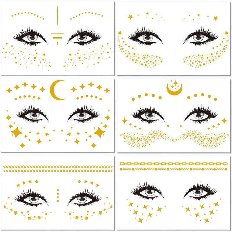 Briyhose Gold Moon Star Temporary Tattoo Sticker For Face Women ...