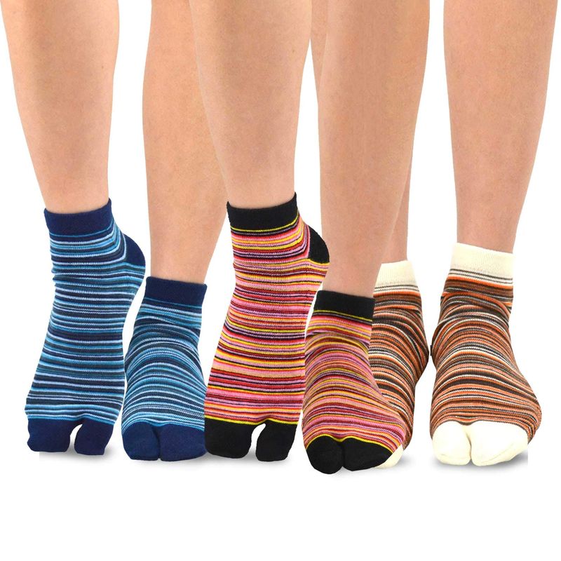 TeeHee Flip Flop Big Toe Cotton Socks 3-Pairs Pack (Mini Stripe ...