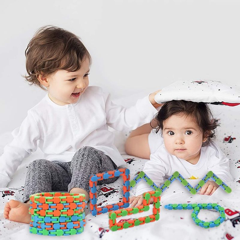 20pcs Random 24 Links Wacky Tracks Snap and Click Fidget Toys, Finger Sensory Toys, Snake ...