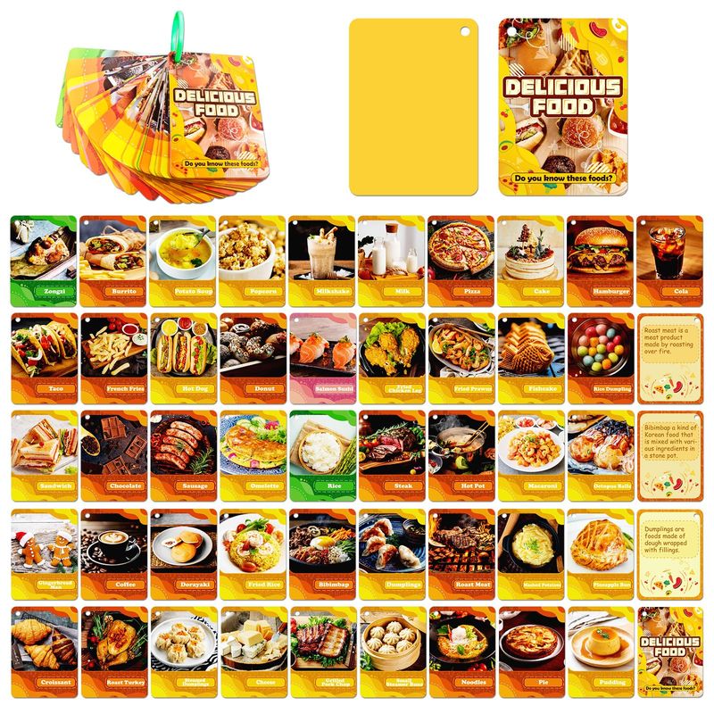 49PCS Delicious Foods Cognitive Cards for Kids, Gourmet Pictures Flash ...
