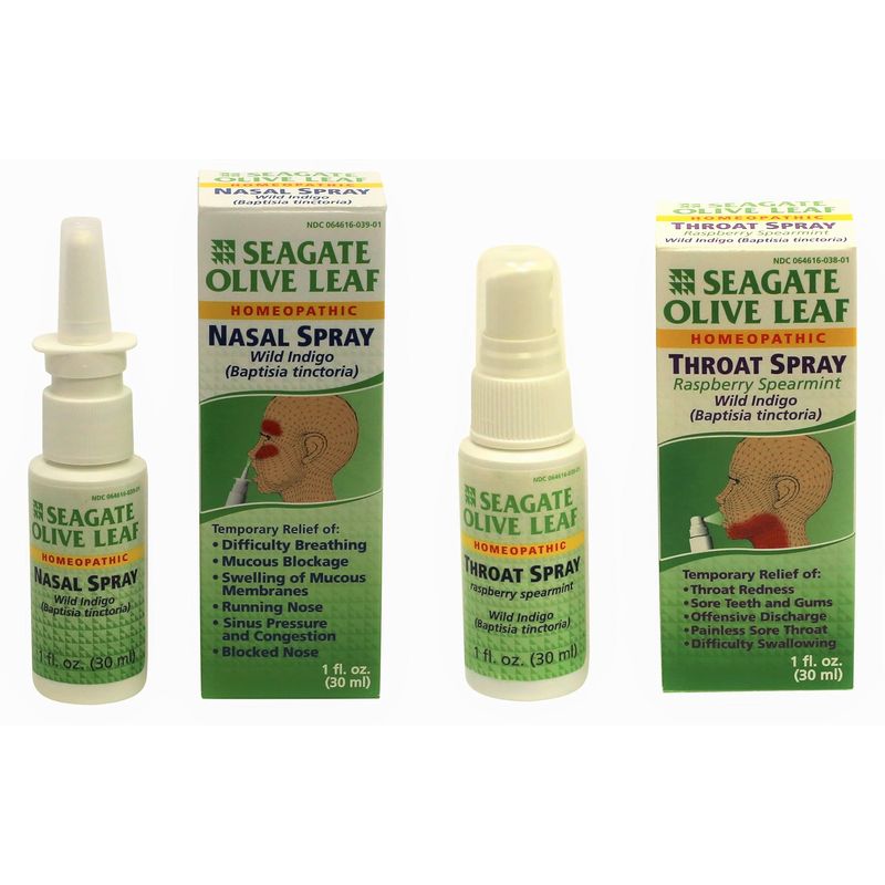 Seagate Products, Olive Leaf Nasal and Raspberry Spearmint Throat Spray ...
