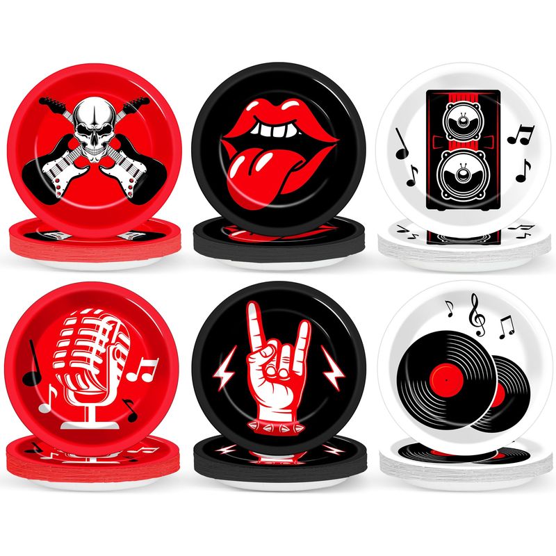 60Pcs Rock Theme Party Paper Plates for Music Birthday 9in 1950's ...