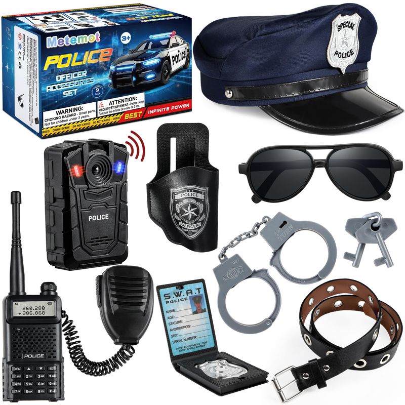 Metemot 9Pcs Police Toys, Police Costume Accessories for Kids, Cop ...