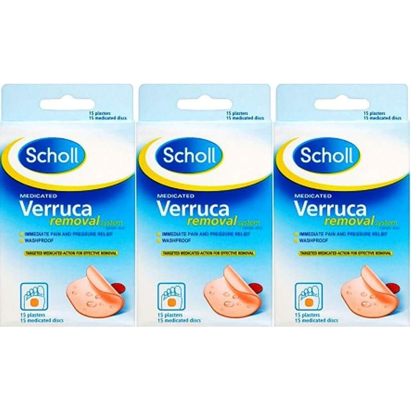 Scholl Verruca Removal Plasters 15 Plasters x 3 Packs - Online ...