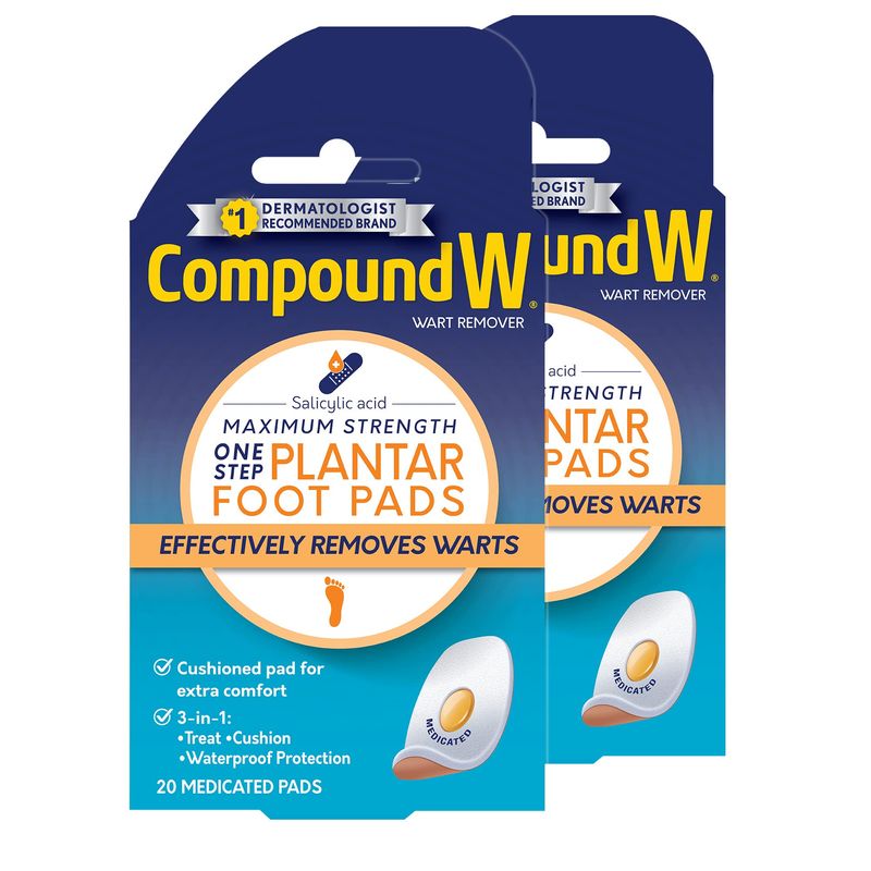 Compound W Maximum Strength One Step Plantar Wart Remover Foot Pads, 20 ...