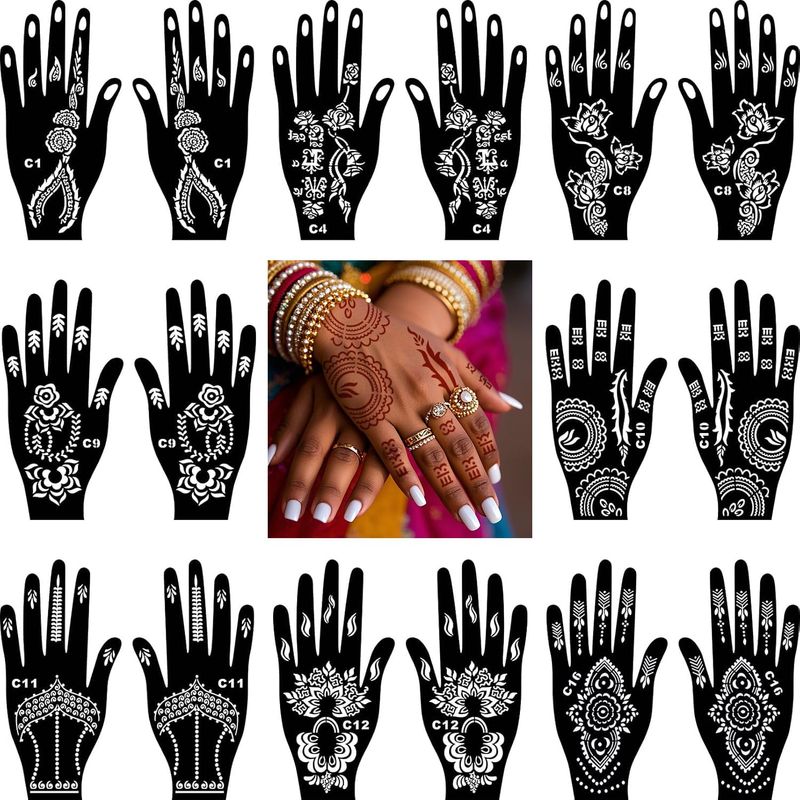 16 Pieces Hand Stencils Set for Women Finger Hands Body Painting, DIY ...