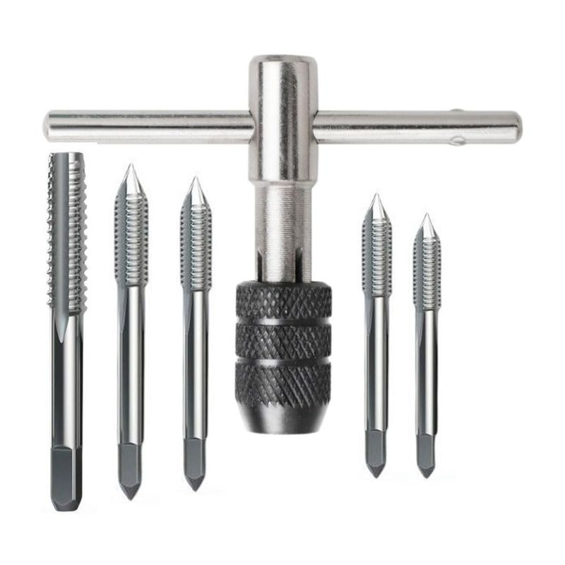 6 Pcs Tap Wrench Tool Set Screw Taps Kit T Type Thread Tapping Tool for Metal/Aluminum/Plastic ...