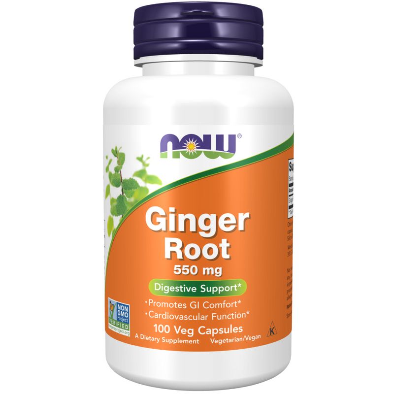 NOW Foods Ginger Root 100 Caps 550 mg 5% Gingerols upset Stomach relief ...