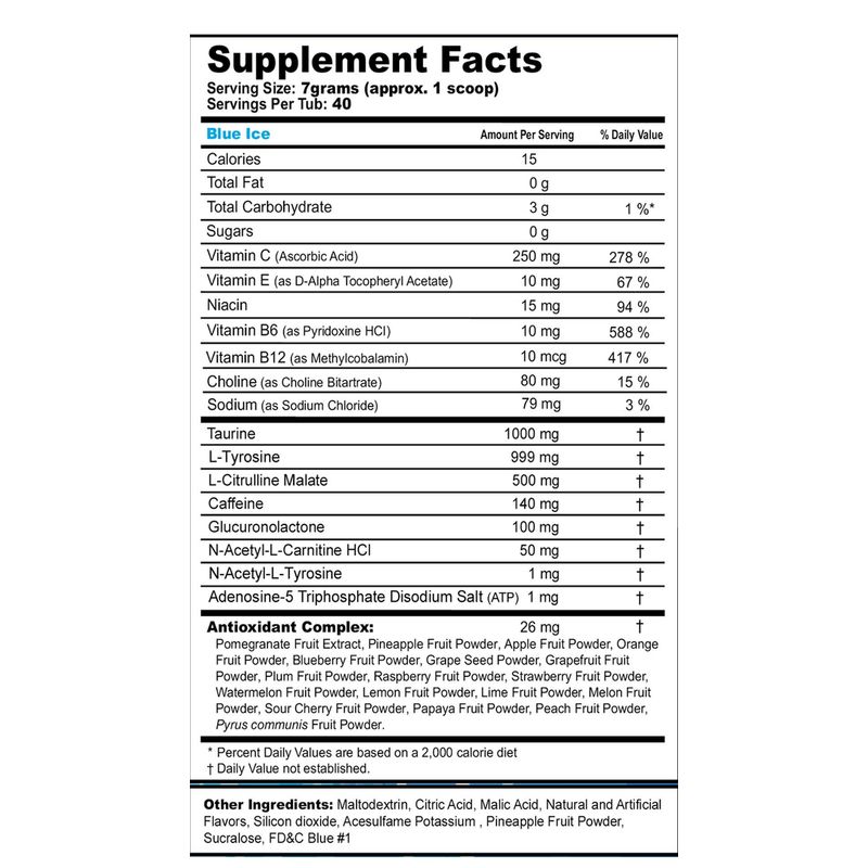 G Fuel Blue Ice Energy Powder, Sugar Free, Clean Caffeine Focus ...
