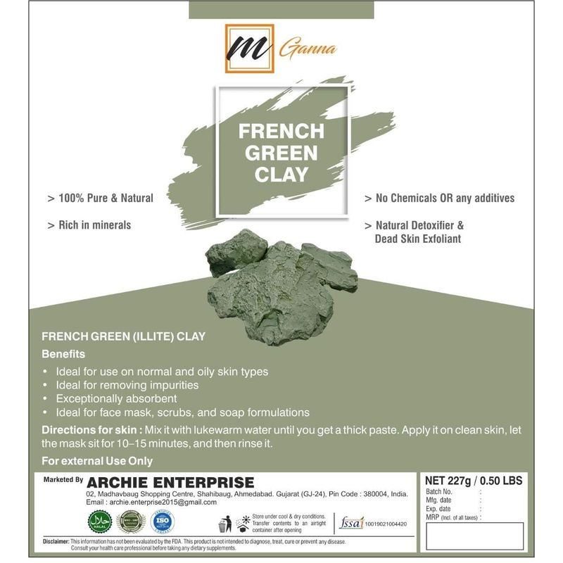 mGanna French Green Clay Powder 0.5 LBS | Illite Montmorillonite Clay ...