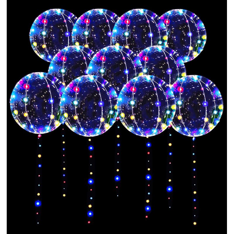 LED Balloons 10 Pack, Light Up Balloons 20 Inches Clear Helium Bobo ...