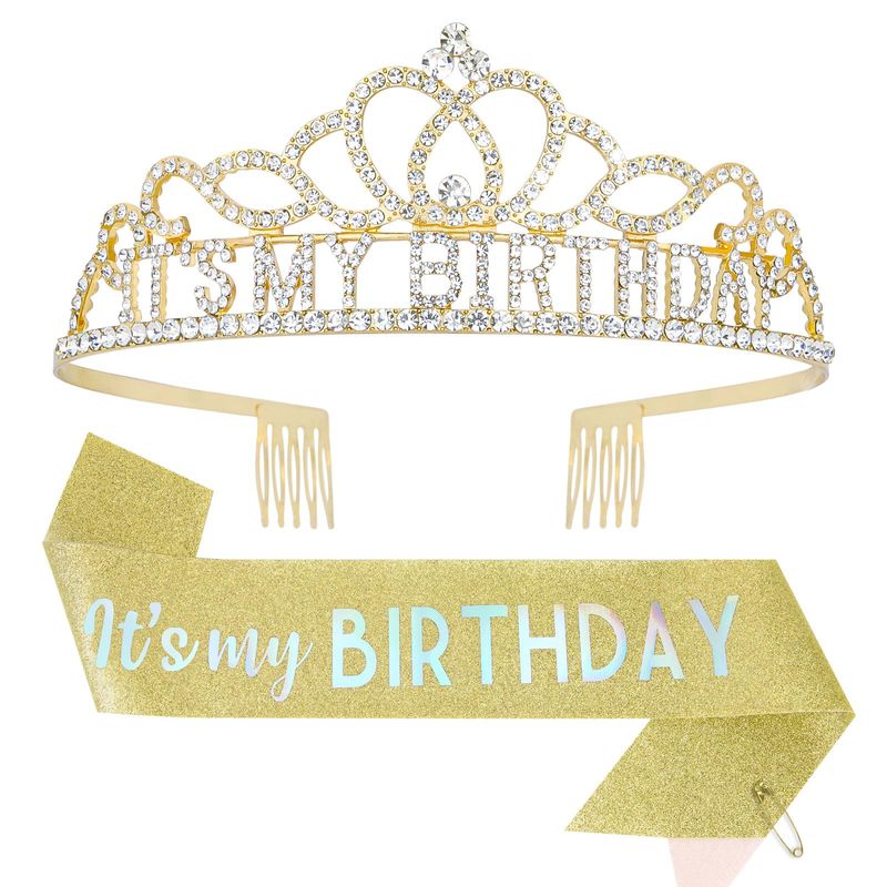 CAVETEE Birthday Crowns for Women Its My Birthday Sash and Crown for ...