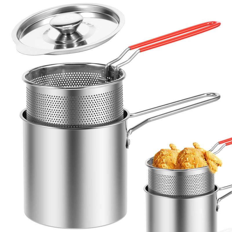 Foribyw Deep Fat Fryer Set with Strainer Basket and Extended Handle ...