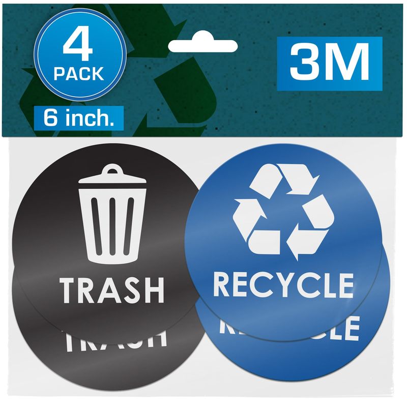 Recycle Stickers for Trash Bins - 6"x6" Round Decals, 4 Pack Set ...