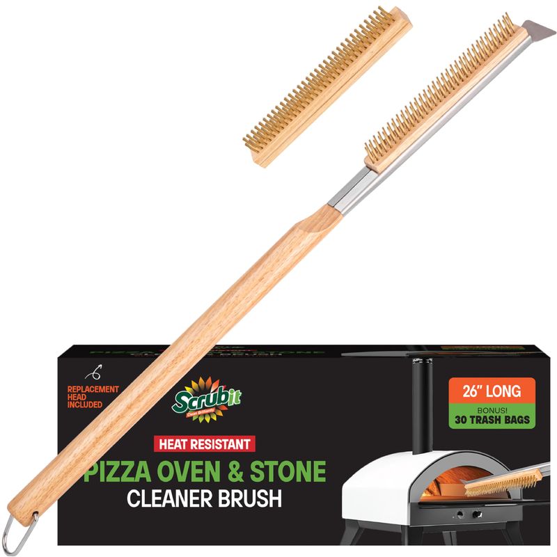 SCRUBIT 26" Pizza Oven Brush with Scraper, Heat Resistant - Stainless ...