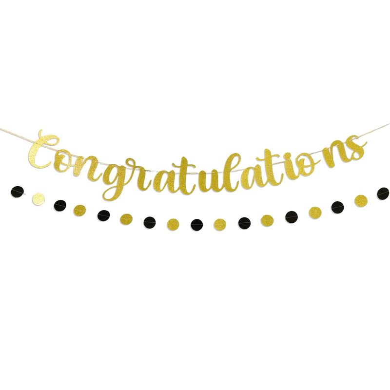 Gold Glitter Congratulations Banner - Pre-Strung Congrats Sign for ...