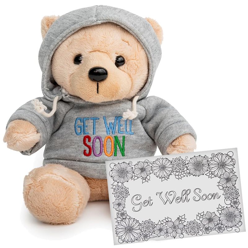 Get Well Teddy Bear with Gray Hoodie 9 Stuffed Animal Plushie Doll for ...
