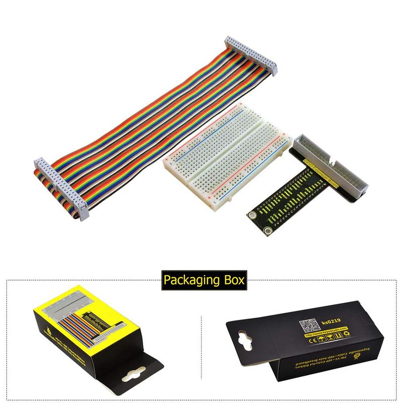 KEYESTUDIO GPIO Breakout T Type Expansion Board + 40 Pin Rainbow Ribbon Cable + 400 Tie Point ...