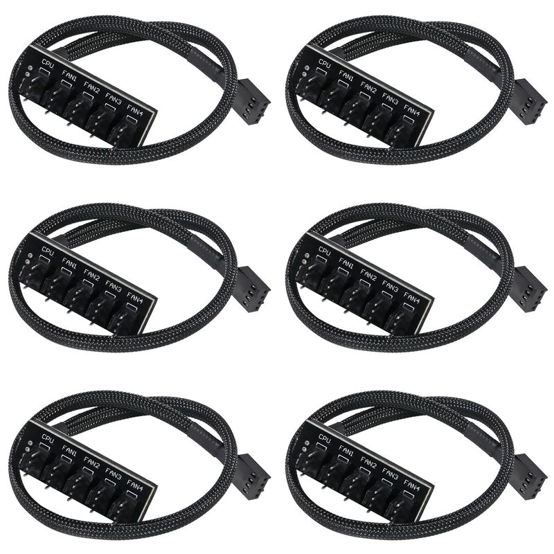 UMLIFE 6pack 4 Pin PWM Fan Hub, 4-Pin PWM PC Fan Hub Power Supply Cable 1 to 5 Way Splitter PC ...