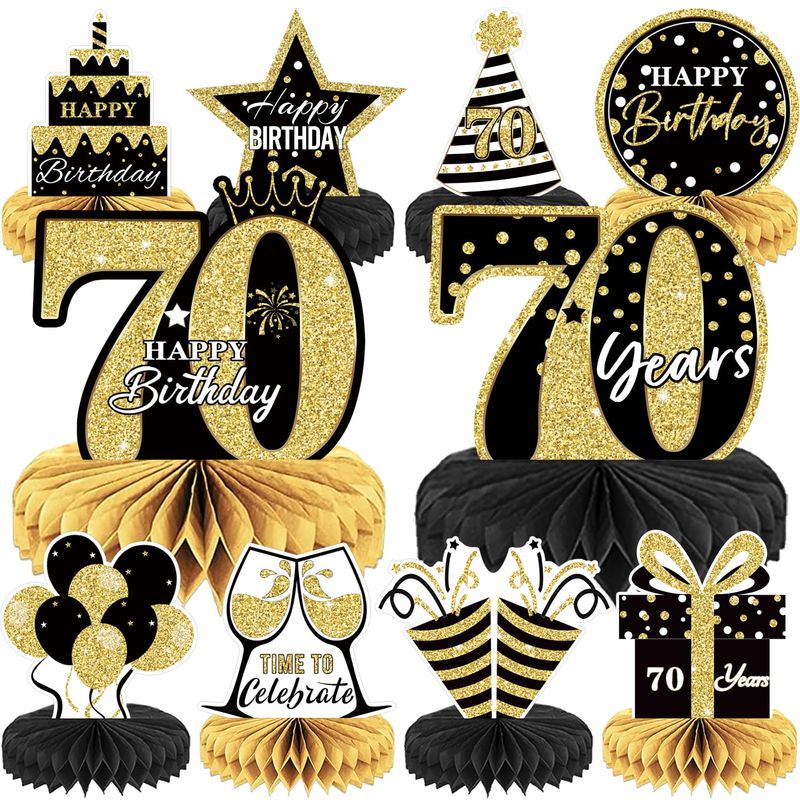 10PCS Black Gold 70th birthday decorations for Men and Women，70 ...