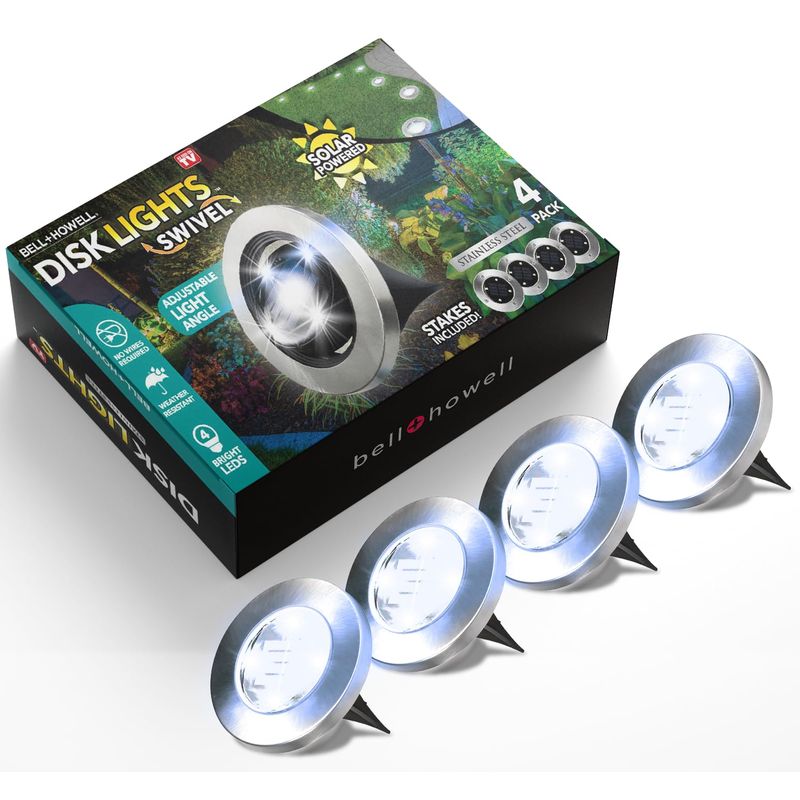 Bell+Howell Swivel Disk Lights Deluxe Set of 4 Inground Solar Lights ...