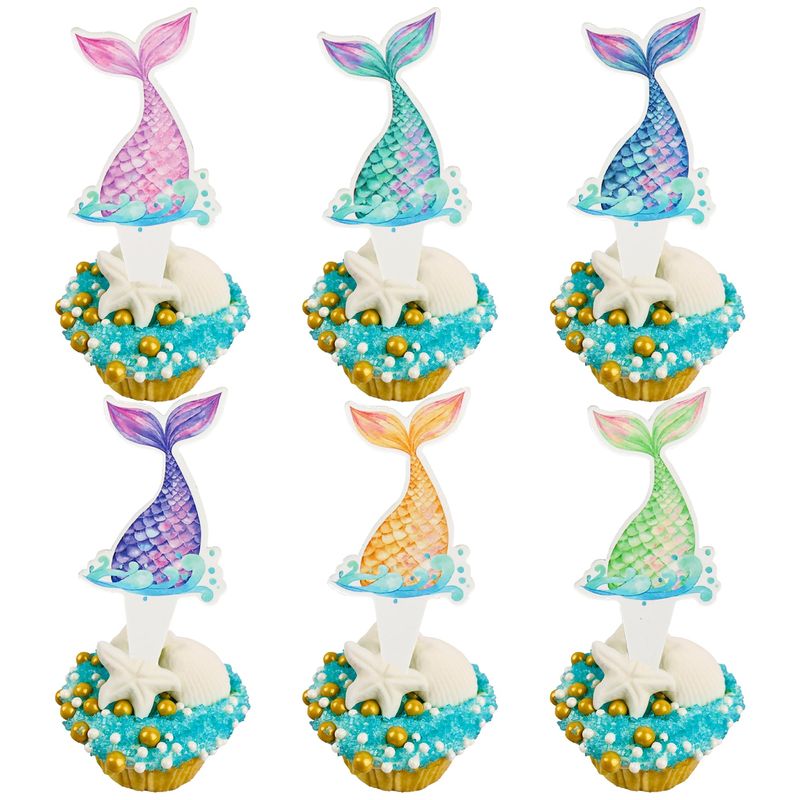 Ephlyn 36Pcs Mermaid Tail Cupcake Toppers Mini Under the Sea Mermaid ...