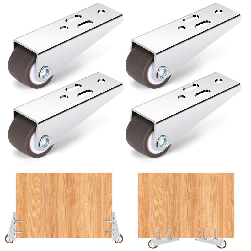 0.9Inch Low Profile Casters Wheels Set of 4, Mini Long Frame Rigid ...