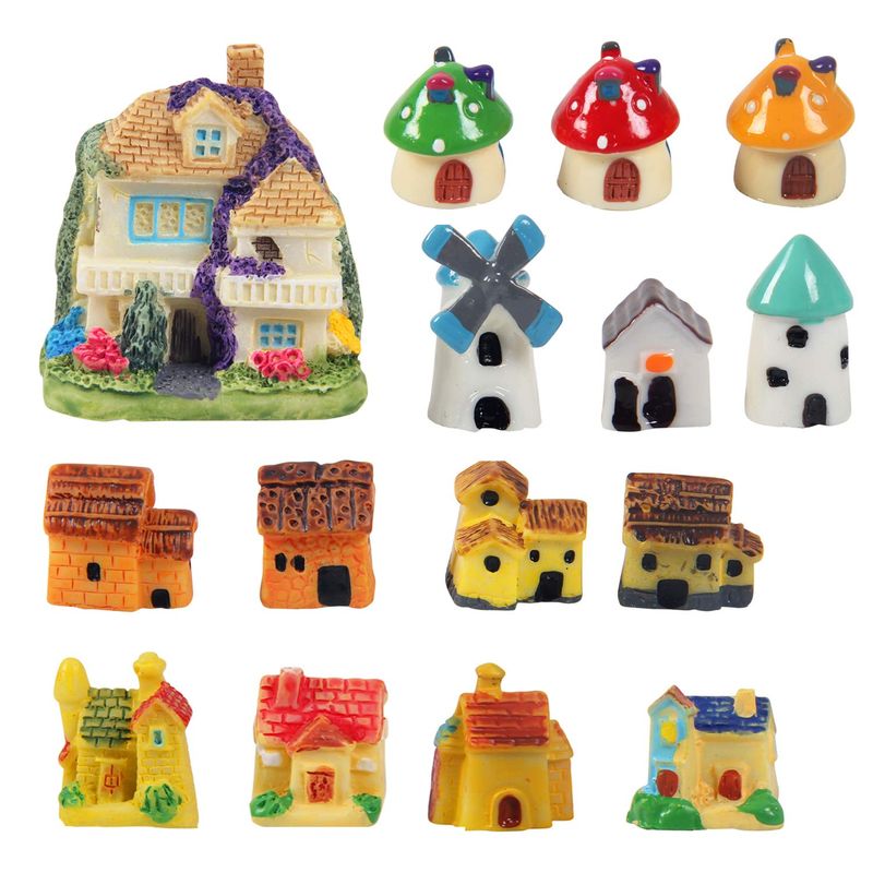 Kbraveo 15 Pieces Miniature Fairy Gardens Stone House,Mini Resin House ...