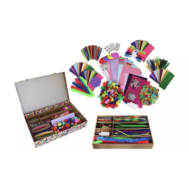 Kids Arts and Crafts Supply Kit with Storage Box, Pom Poms, Pipe ...