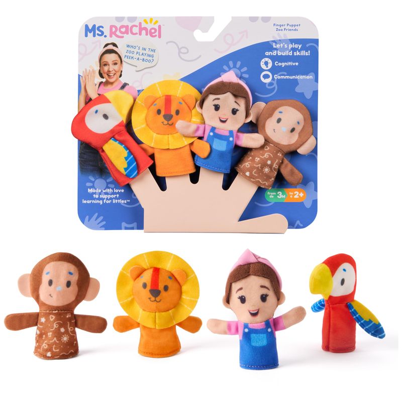 Ms. Rachel Finger Puppets Zoo Friends 4-Pack, Lion, Monkey & Parrot ...