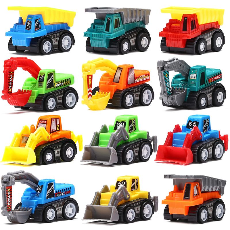 12-Piece Mini Truck Toy Kit - Pull Back Construction Vehicles for Kids ...