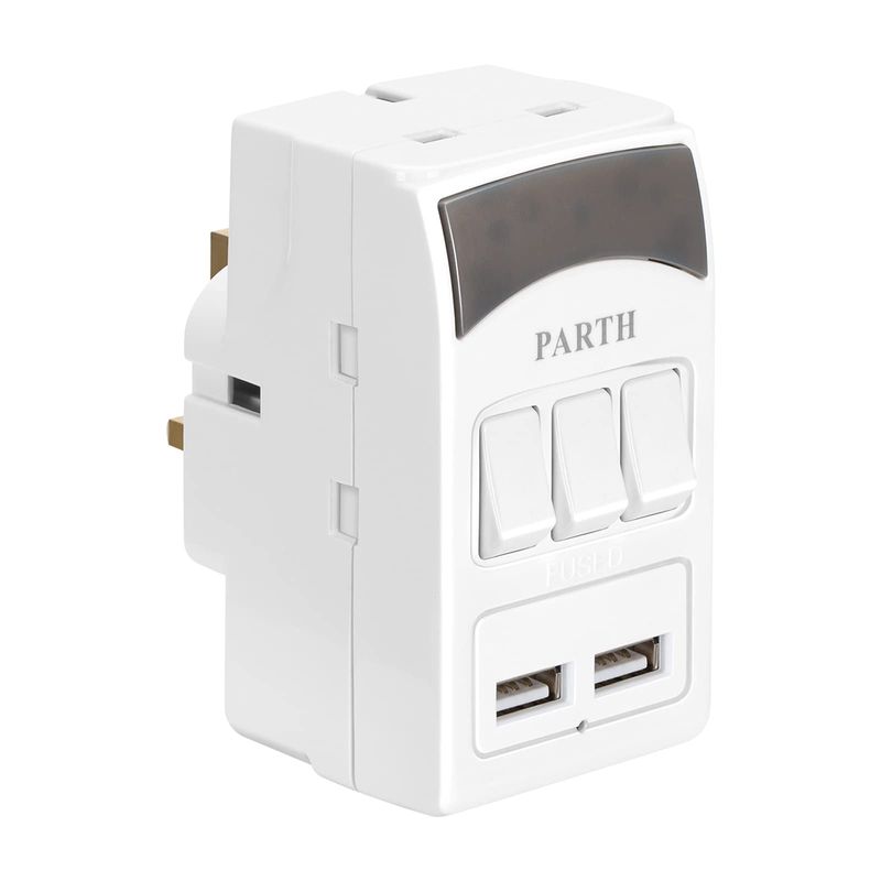 PARTH Travel Adapter, Shaver Plug Adaptor UK Triple Plugs, USB Adapter ...