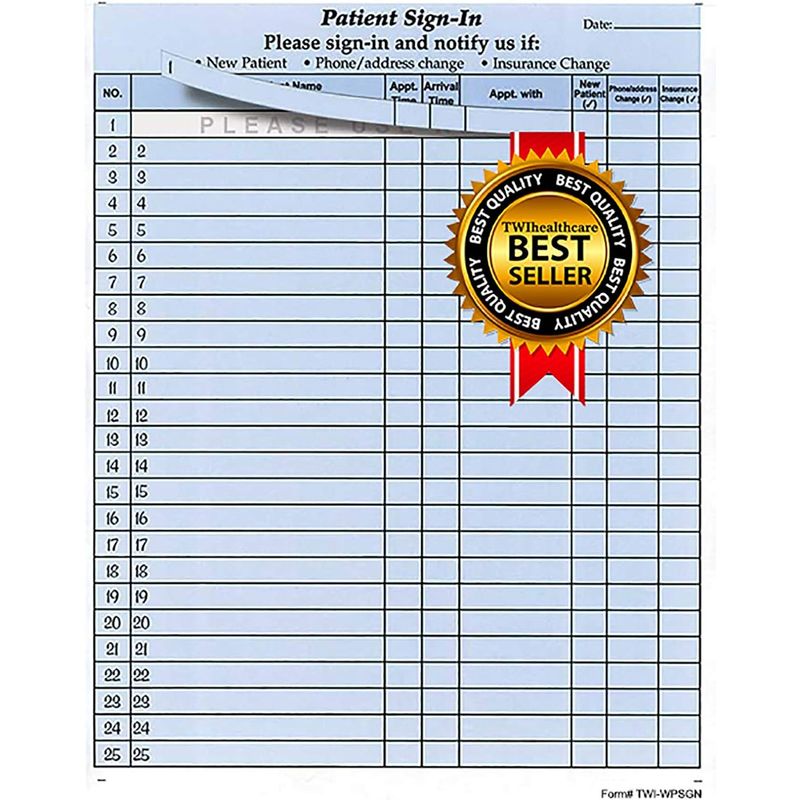 Patient Sign-In Sheets, 8-1/2 X 11 (Blue) Carbonless Form (3,125 ...