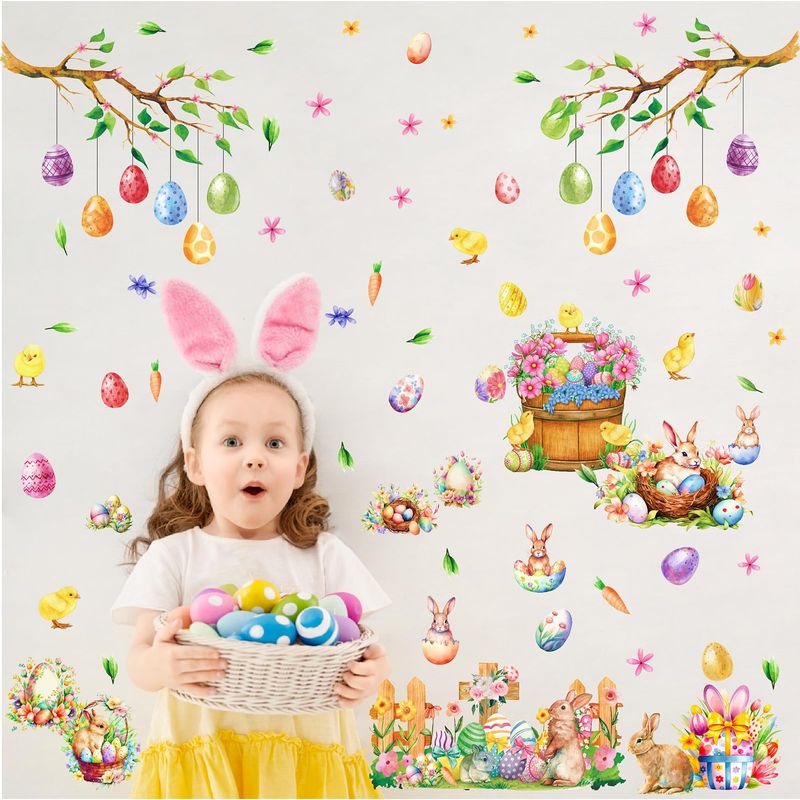 Happy Easter Wall Stickers Easter Egg Bunny Wall Decals Funny Rabbit ...