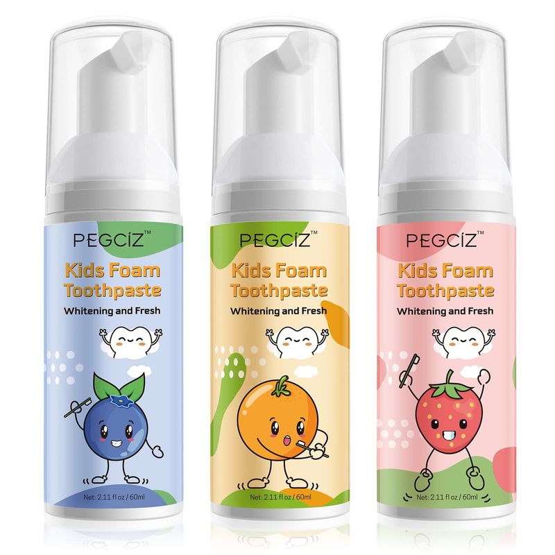 Foam Toothpaste Kids with Fruit Flavor, Toddler Toothpaste with Low ...